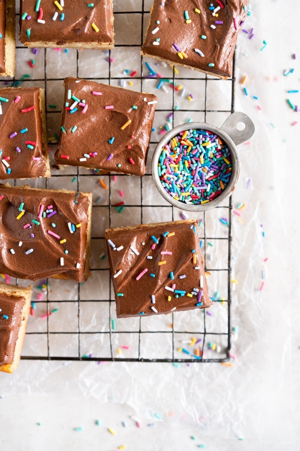 Vanilla Malt Snack Cake with Chocolate Frosting - Cloudy Kitchen