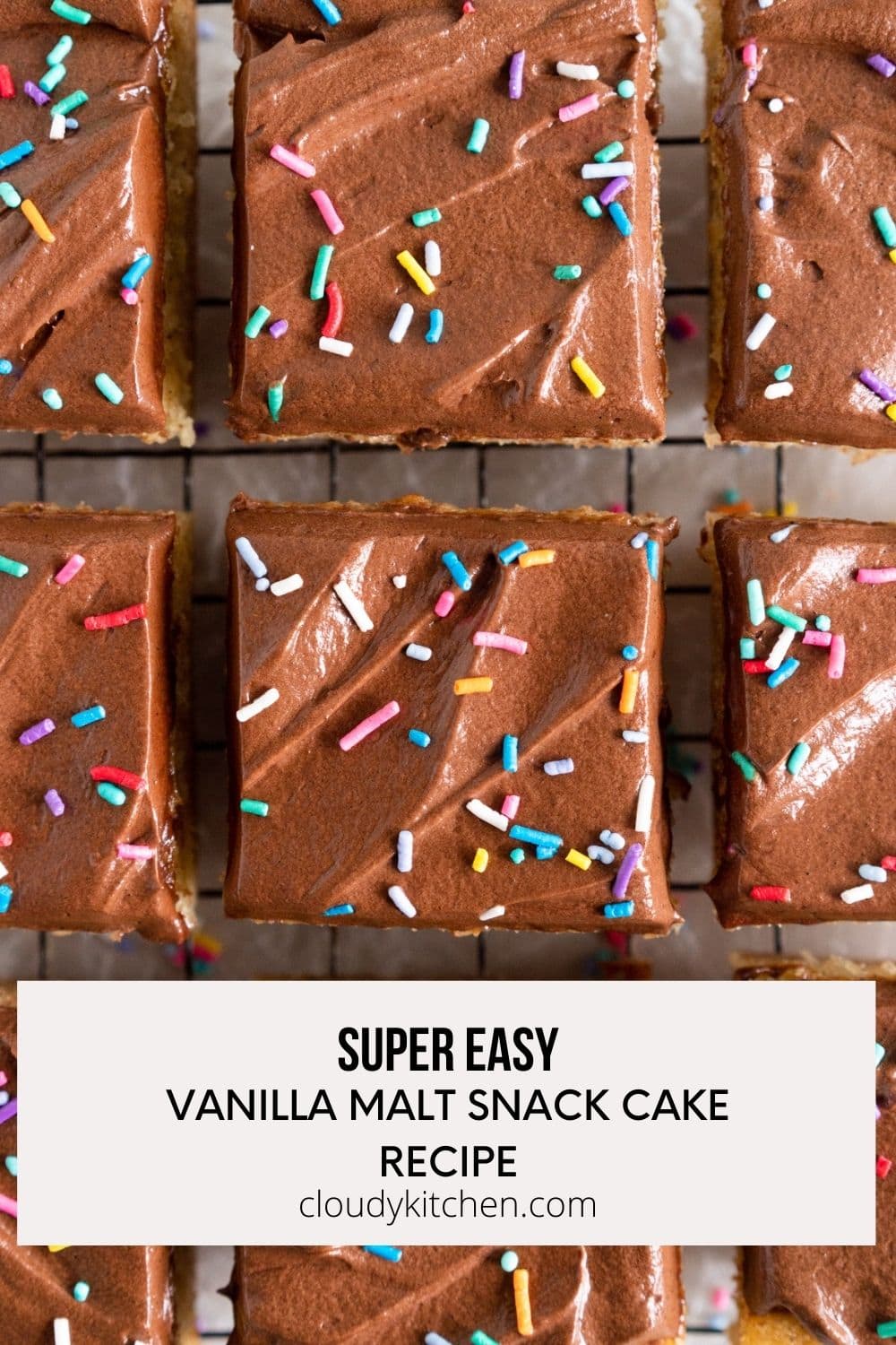 Vanilla Malt Snack Cake with Chocolate Frosting - Cloudy Kitchen