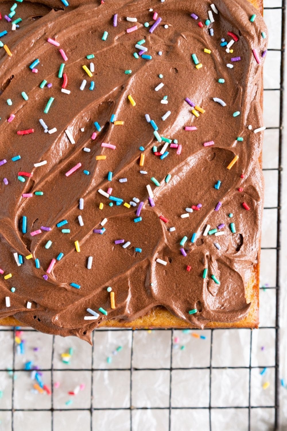 Vanilla Malt Snack Cake with Chocolate Frosting - Cloudy Kitchen