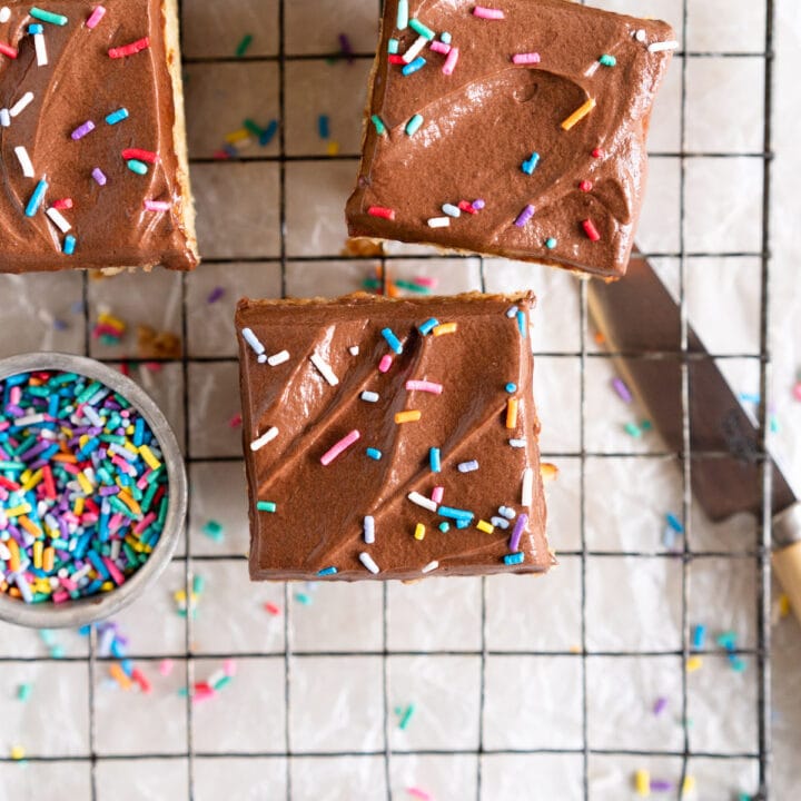 Vanilla Malt Snack Cake with Chocolate Frosting - Cloudy Kitchen