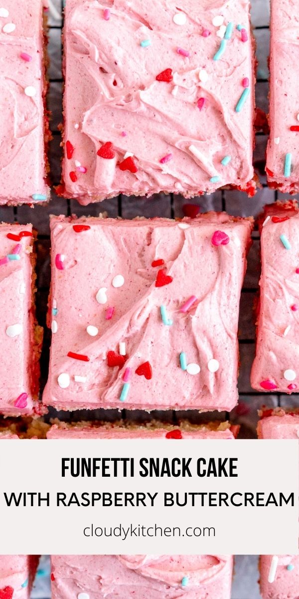 Funfetti Snack Cake with Raspberry Buttercream - Cloudy Kitchen