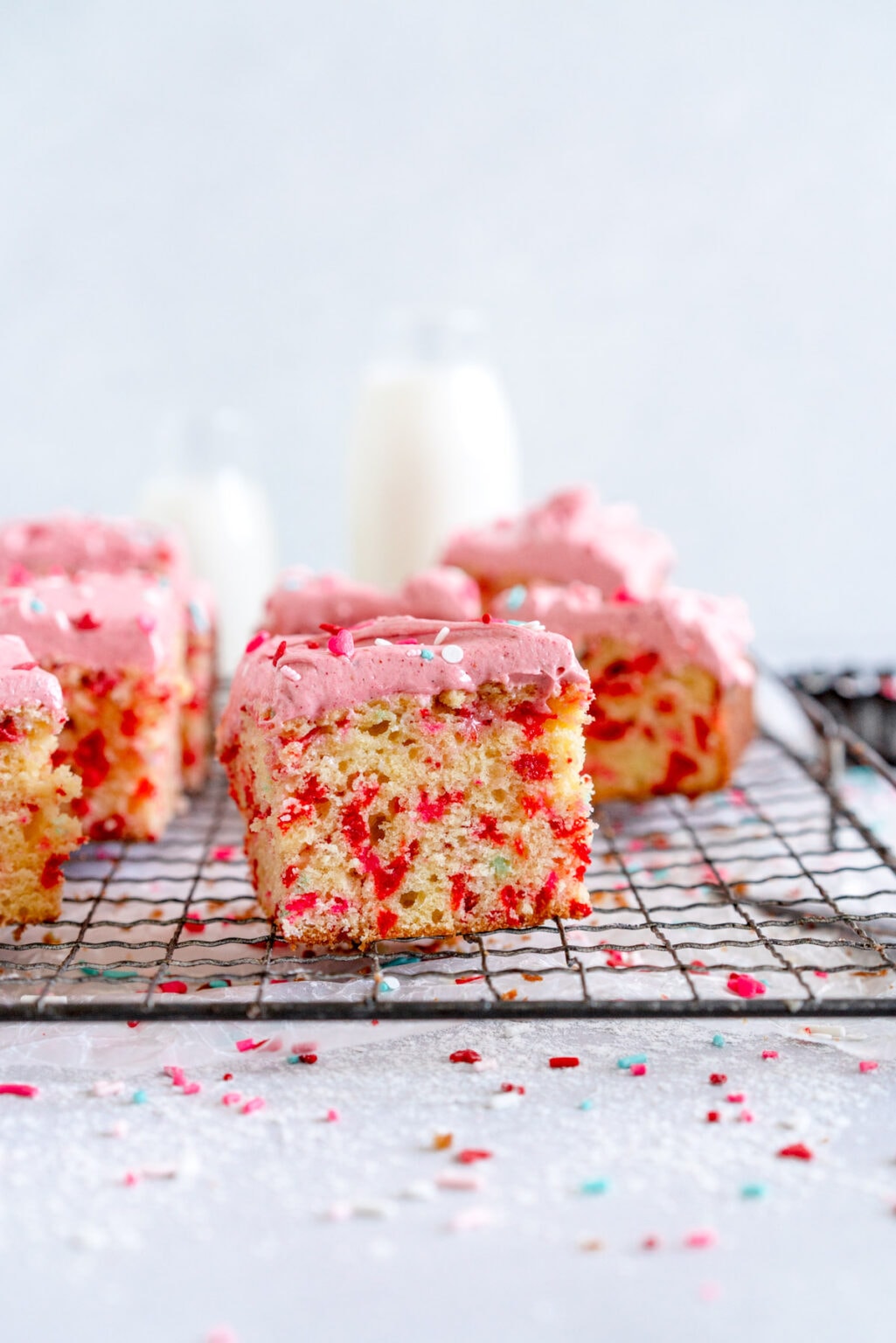 Funfetti Snack Cake with Raspberry Buttercream - Cloudy Kitchen
