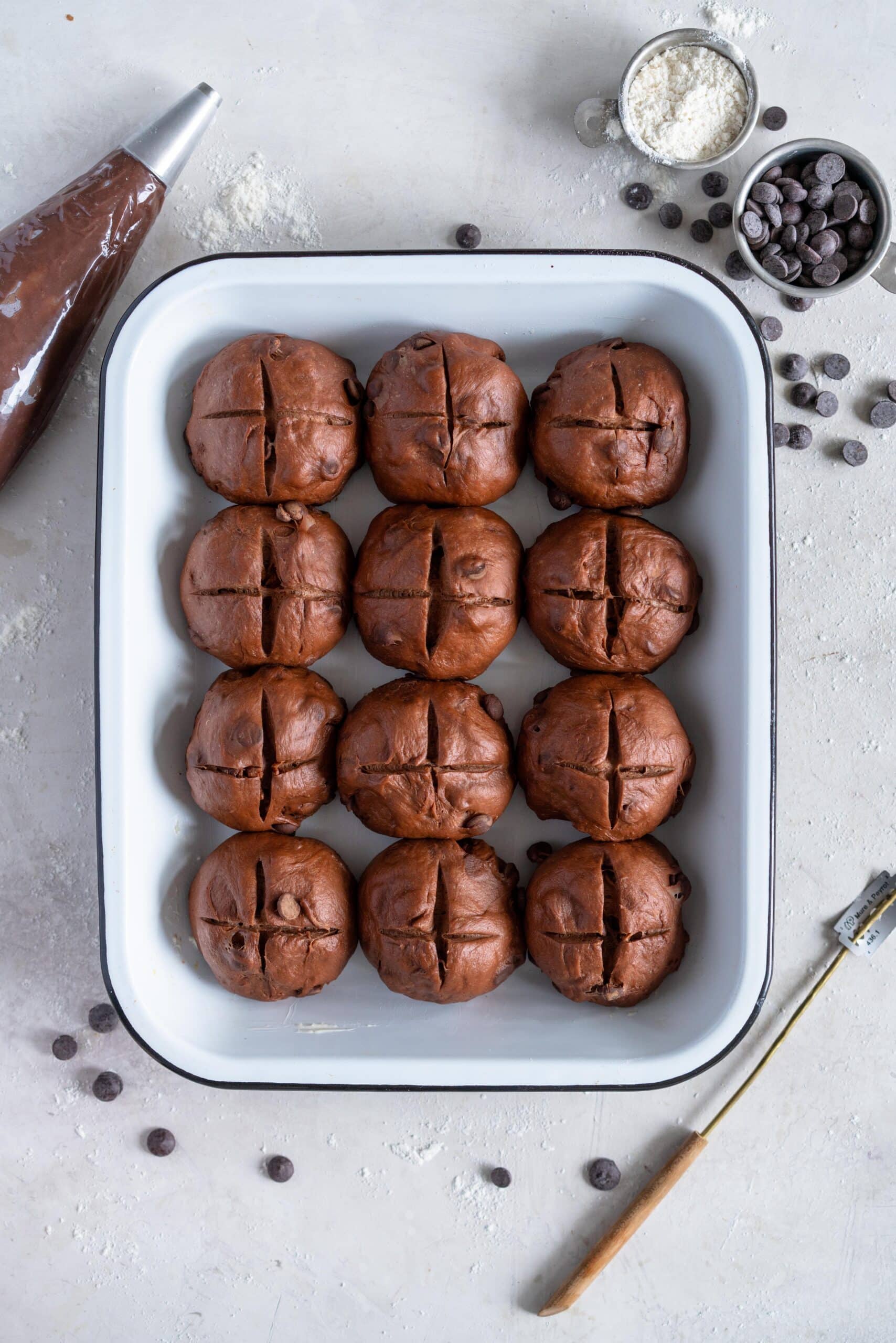 Chocolate Hot Cross Buns With Custard Crosses - Cloudy Kitchen