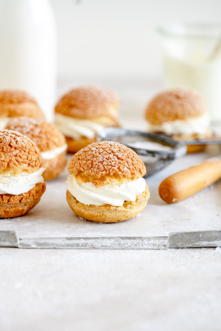 Roasted Peach Cream Puffs (Choux au Craquelin) - Cloudy Kitchen