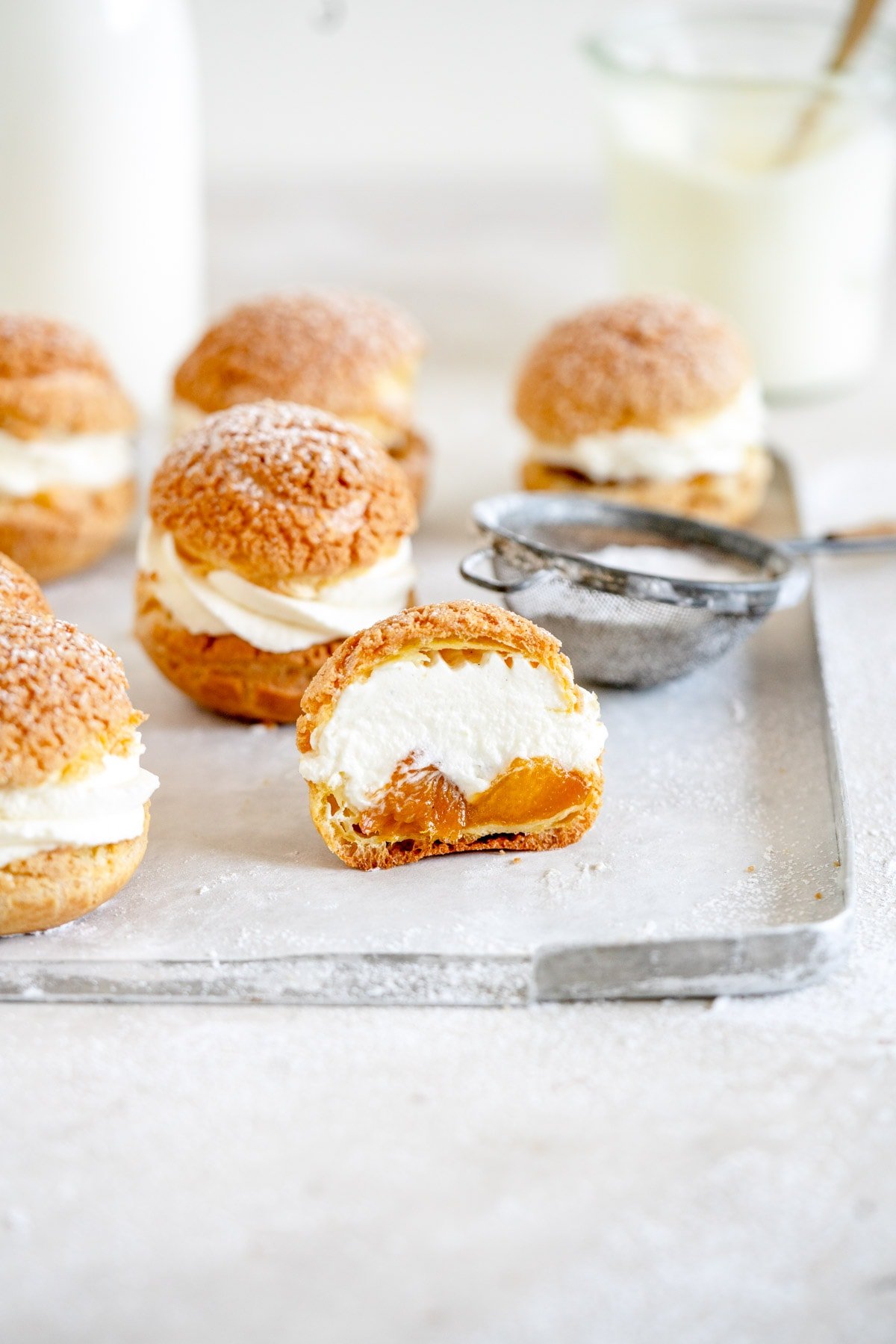 Roasted Peach Cream Puffs (Choux au Craquelin) - Cloudy Kitchen
